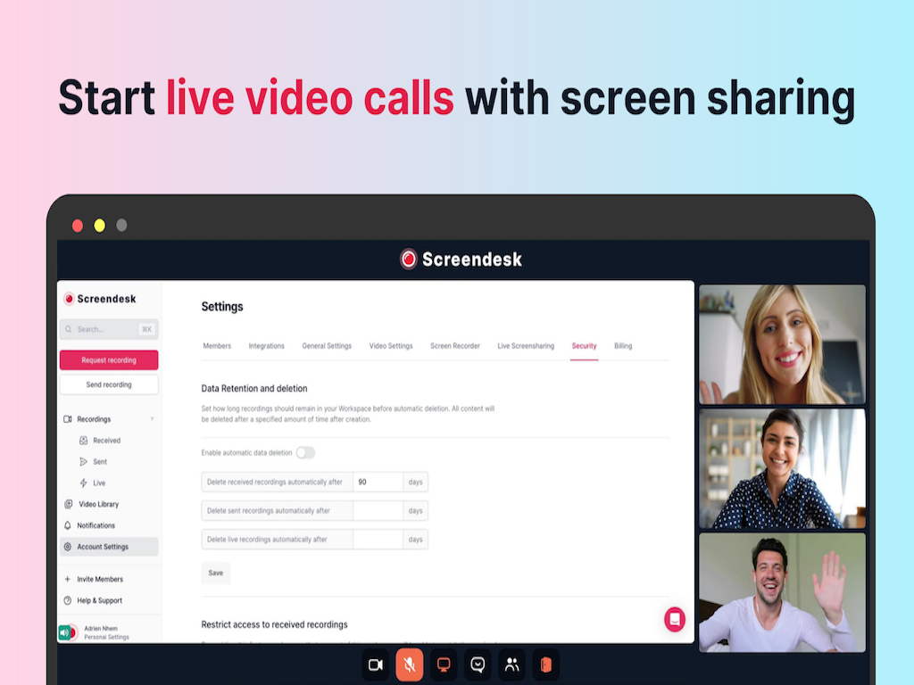 Screen Recording & Live Video Calls by Screendesk App Integration with ...